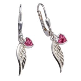 Paar Ohrhänger Firetti "Schmuck Geschenk Silber 925 Ohrschmuck Patentbrisur Flügel Herz" Ohrringe Gr. Silber 925 (Sterlingsilber), bunt (silberfarben, pink, pink) Mädchen Made in Germany - mit Zirkonia (synth.)