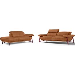 Polstergarnitur Egoitaliano "Anais, Design mit hohem Sitzkomfort für mehr Bequemlichkeit" Sitzmöbel-Sets Gr. Luxus-Microfaser Lederoptik, Ottomane Armlehne rechts, braun (brandy) Set: bestehend aus Sofa und Ottomane, inkl. Kopfteilverstellung