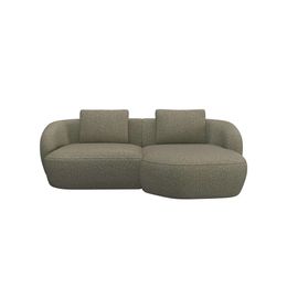 Wohnlandschaft FLEXLUX "Torino, rund, L-Form, Sofa-Ecke mit Recamiere, Longchair-Sofa", gr&uuml;n (fall gr&uuml;n), B:217cm H:85cm T:146cm, 62% Polyester, 17% Cotton, 14% Viscose, 7% Linen, Sofas, Wohnlandschaft, Modernes, organisches Sofa-Design, Kaltschaum, Wellenunterfederung
