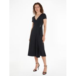 Wickelkleid Tommy Hilfiger "UTILITY WRAP MIDI DRS SS" Gr. M (38), N-Gr, schwarz (black) Damen Kleider mit verstellbarem Gürtel