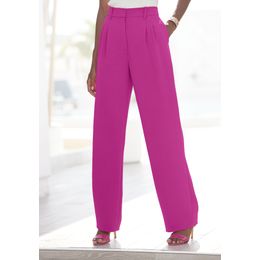 Anzughose Lascana, Damen, Gr. 34, N-Gr, pink (fuchsia), Web, Obermaterial: 100% Polyester. Taschenfutter: 53% Viskose, 47% Polyester, unifarben, modisch, figurumspielend lang, Hosen, im Business-Look, elegante Stoffhose mit Taschen und Bundfalten, Topseller