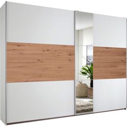 Schwebetürenschrank Rauch "Kleiderschrank Schrank Garderobe ASTANA mit leichtgängigen Türen" Schränke Gr. B/H/T: 261 cm x 210 cm x 58 cm, 2 St., weiß (weiß, eiche artisan) inkl. 2 Stoffboxen sowie Metallgriffleisten TOPSELLER MADE IN GERMANY Bestseller