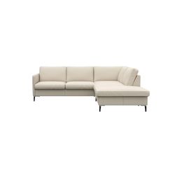 Ecksofa FLEXLUX "Fiore, L-Form", wei&szlig; (warm wei&szlig;), B:234cm H:85cm T:225cm, 100% Echteder, Sofas, Ecksofa, schmale Armlehnen, F&uuml;&szlig;e Alu/schwarz, B/T 234/225cm, Kaltschaum im Sitz