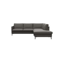 Ecksofa FLEXLUX "Fiore, L-Form", grau (warm mineral), B:234cm H:85cm T:225cm, 100% Echteder, Sofas, Ecksofa, schmale Armlehnen, F&uuml;&szlig;e Alu/schwarz, B/T 234/225cm, Kaltschaum im Sitz