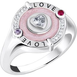 Siegelring Thomas Sabo "mit Herz und Steinen, TR2447-390-9-52-60" Fingerringe Gr. 52, Silber 925 (Sterlingsilber), 2 mm, rosa (silberfarben, rosa, weiß, violett, rot, rot) Damen mit Zirkonia (synth.), Korund (synth.)