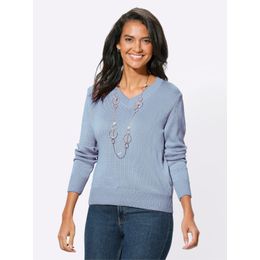 WITT Damen V-Ausschnitt-Pullover mit Baumwolle, eisblau, Größe 38