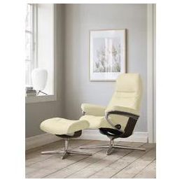 Relaxsessel stressless "Sunrise" Sessel Gr. Leder PALOMA, Cross Base Braun, Relaxfunktion-Drehfunktion-PlusTMSystem-Gleitsystem-BalanceAdaptTM, B/H/T: 92 cm x 105 cm x 80 cm, beige (vanilla paloma) mit Cross Base, Größe S, M & L, Holzakzent Braun