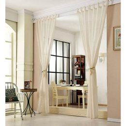 WOLTU - 2er-Set Gardine Schlaufenschal transparent Leinenoptik creme 140x225 cm