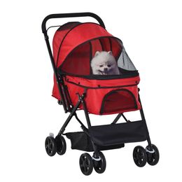 PawHut Hundebuggy Hundewagen für kleine Hunde Katzen Pet Stroller Oxford Rot