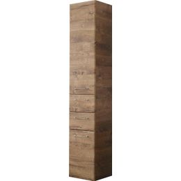 Hochschrank SAPHIR "Quickset Badschrank 35 cm breit, 2 Türen, Schubladen, 3 Einlegeböden" Schränke Gr. B/H/T: 35 cm x 185,5 cm x 33 cm, 2 St., braun (eiche ribbeck, eiche ribbeck) Bad-Hochschrank Badezimmer-Hochschrank inkl. Türdämpfer, Griffe in Chrom glänzend