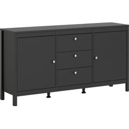 Sideboard Home Affaire "Madrid, Aufbewahrung, Schubladenschrank, Sideboard" Sideboards Gr. B/H/T: 151,2 cm x 79,9 cm x 38,4 cm, 3 St., schwarz (schwarz matt) mit 2 Türen und 3 Schubladen, Breite 151 cm, Höhe 80 cm