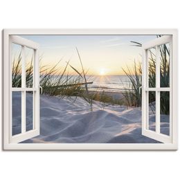 Wandbild Artland "Ostseestrand durchs Fenster" Bilder Gr. B/H: 100 cm x 70 cm, Leinwandbild Meer Bilder Querformat, 1 St., beige (naturfarben) als Alubild, Outdoorbild, Leinwandbild, Poster, Wandaufkleber