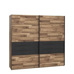 Schwebetürenschrank FORTE "Jakobina" Schränke Gr. B/H/T: 220 cm x 211 cm x 61 cm, 2 St., braun (stabeichefarben, schwarzeichefarben) mit moderner Bauchbinde