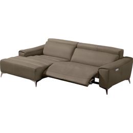 Ecksofa Egoitaliano "Suzette, Designsofa mit hohem Sitzkomfort", grau (taupe), B:266cm H:95cm T:163cm, Leder &raquo;BULL&laquo; (echtes Rindsleder). Geschliffenes, pigmentiertes und behandeltes Rindsleder mit einer Dicke von 1, 3-1, 5 mm. Dieses Leder zeigt eine ziemlich weiche Hand mit einem halb undurchsichtigen Aussehen. Es handelt sich um ein gesch&uuml;tztes Leder. Eine leichte Deckschicht sch&uuml;tzt sie vor Fle