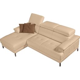 Ecksofa Egoitaliano "Soul, Design und Sitzkomfort auf hohem Niveau, tolle Details, L-Form", beige (champagner), B:250cm H:99cm T:166cm, Leder &raquo;BULL&laquo; (echtes Rindsleder). Geschliffenes, pigmentiertes und behandeltes Rindsleder mit einer Dicke von 1, 3-1, 5 mm. Dieses Leder zeigt eine ziemlich weiche Hand mit einem halb undurchsichtigen Aussehen. Es handelt sich um ein gesch&uuml;tztes Leder. Eine leicht