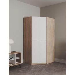 Eckkleiderschrank Priess "Barcelona Kleiderschrank Ecklösung Raumwunder" Schränke Gr. B/H/T: 95cm x 193cm x 95cm, Tiefe Seitenteil 54cm, ohne Beleuchtung, weiß (struktureichefarben hell/weiß) in 2 Tiefen Schrank Eckschrank Garderobe