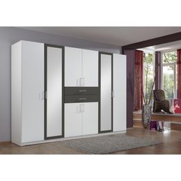 Kleiderschrank wimex "Diver Drehtürenschrank mit Spiegel und Schubladen Garderobe" Schränke Gr. B/H/T: 270 cm x 207 cm x 58 cm, 8 St., weiß (weiß, graphit) Bestseller Schrank Schlafzimmerschrank in Breite 225cm und 270cm