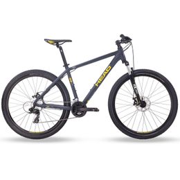 Mountainbike Head "Troy I" Fahrräder Gr. 46cm, 27,5 Zoll (69,85cm), grau (gelb/grau + schwarz) für Damen und Herren, Kettenschaltung