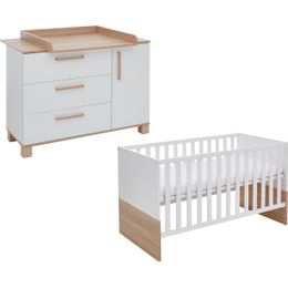 Babymöbel-Set Arthur Berndt "Babyzimmer Set »Jana« 2-teilig" Schlafzimmermöbel-Sets Gr. ohne Matratze, B/H: 70 cm x 140 cm, weiß (kreideweiß, eiche, sägerau, nachbildung) Baby bestehend aus Kinderbett und Wickelkommode