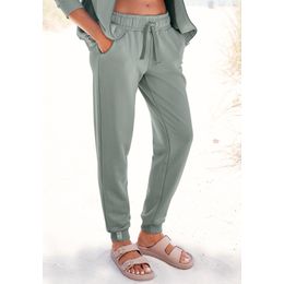 Sweathose Lascana "-Relaxhose" Gr. 32/34, N-Gr, grün (salbeigrün) Damen Hosen aus organischer Baumwolle, Loungewear