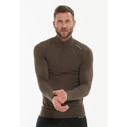 Langarmshirt Endurance "Lyee" Gr. XL, braun, Herren, 67% Viskose, 28% Wolle, 5% Elasthan, unifarben, Shirts, mit praktischem Reißverschluss