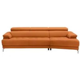 Ecksofa Egoitaliano "Soul, extravagantes Designsofa, Megasofa, super bequem, tolle Details" Sofas Gr. B/H/T: 246 cm x 99 cm x 140 cm, Leder BULL, Recamiere rechts, orange mit Trapez-Abschlußelement, inkl verstellbarer Kopfteile