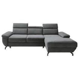 Ecksofa Trendmanufaktur "Rima, multifunktionales Sofa, L-Form" Sofas Gr. B/H/T: 262cm x 80cm x 182cm, Struktur fein, Recamiere rechts, mit Bettfunktion und Bettkasten-mit Kopfteilverstellung und Sitztiefenverstellung, grau (anthrazit) mit Bettfunktion, Bettkasten, Kopf- und Sitztiefenverstellung