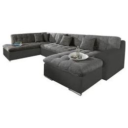 Wohnlandschaft Trendmanufaktur "Rave, aufwendige Sitz und Rückenpolsterung, bequem, U-Form" Sofas Gr. B/H/T: 323cm x 77cm x 90cm, Kunstleder SOFTLUX-Struktur, Recamiere rechts, mit Bettfunktion, grau (dunkelgrau, beige) wahlweise mit Bettfunktion