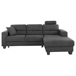 Ecksofa Trendmanufaktur "Chamber, zeitlos und modern, hoher Sitzkomfort, L-Form" Sofas Gr. B/H/T: 247cm x 85cm x 165cm, Microfaser VINTAGE, Recamiere rechts, Ohne Schlaffunktion, grau (dunkelgrau) wahlweise mit Schlaffunktion