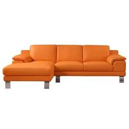 Ecksofa Egoitaliano "Shakira, Design und super Sitzkomfort auf hohem Niveau, tolle Details" Sofas Gr. B/H/T: 236 cm x 84 cm x 152 cm, Leder BULL, Recamiere links, orange mit Recamiere, L-Form, edle Füße