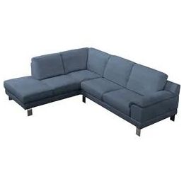 Ecksofa Egoitaliano "Shakira, Design und Sitzkomfort auf hohem Niveau, tolle Details" Sofas Gr. B/H/T: 240cm x 84cm x 212cm, Luxus-Microfaser Lederoptik, Ottomane links, blau (ice lake) mit Ottomane, L-Form, elegante Metallfüße