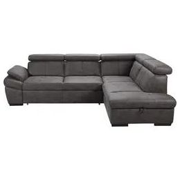 Ecksofa exxpo - SOFA FASHION "Salerno, klassisch modernes Funktionssofa, hoher Sitzkomfort, L-Form" Sofas Gr. B/H/T: 268cm x 77cm x 204cm, Luxus-Microfaser Lederoptik, Ottomane rechts, ohne Bettfunktion-ohne Bettkasten, grau (elefant) inkl. Kopf- und Armteilverstellung, wahlweise mit Bettfunktion