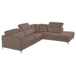 Ecksofa Egoitaliano "Matt, hoher Sitzkomfort und aufwendige Detailverarbeitung, L-Form" Sofas Gr. B/H/T: 285cm x 100cm x 221cm, Luxus-Microfaser Lederoptik, Ottomane rechts, braun (mud) mit Ottomane, inkl. verstellbarer Kopfteile zum Relaxen