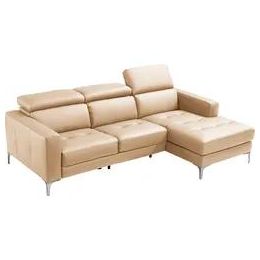 Ecksofa Egoitaliano "Matt, erstklassiger Sitzkomfort, aufwendige Detailverarbeitung, L-Form" Sofas Gr. B/H: 247cm x 100cm, Leder BULL, Recamiere rechts, beige (champagner) mit verstellbaren Kopfteilen zum Relaxen