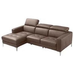 Ecksofa Egoitaliano "Matt, erstklassiger Sitzkomfort, aufwendige Detailverarbeitung, L-Form" Sofas Gr. B/H: 247cm x 100cm, Leder BULL, Recamiere links, braun (chocolate) mit verstellbaren Kopfteilen zum Relaxen