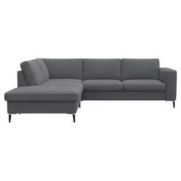 Ecksofa FLEXLUX "Fiore, L-Form" Sofas Gr. B/H/T: 241cm x 85cm x 225cm, Lederoptik, Ottomane links, grau (elephant gre) breite Armlehnen, Füße Aluschwarz, BT 241225 cm, Kaltschaum im Sitz