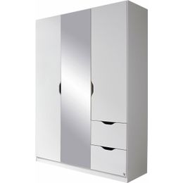 Kleiderschrank Rauch "Freiham Drehtürenschrank Garderobe BESTSELLER" Schränke Gr. B/H/T: 136 cm x 197 cm x 54 cm, 3 Türen, 2 Schubläden, weiß mit Spiegel und Schubkästen, Griffmulden, Schlafzimmerschrank Schrank