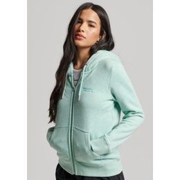 Kapuzensweatjacke Superdry "ESSENTIAL LOGO ZIP HOODIE" Gr. S, grün (minted green marl) Damen Sweatjacken mit Logostickerei