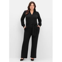 Jumpsuit sheego by Joe Browns "Große Größen" Gr. 44, Normalgrößen, schwarz Damen Overalls mit Bindegürtel und Reißverschluss vorn