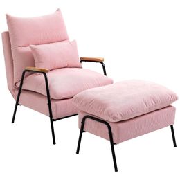 HOMCOM Ohrensessel mit Hocker, Relaxsessel mit neigbarer Rückenlehne, Rosa