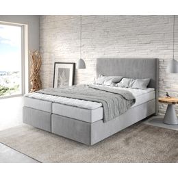 DeLife Boxspringbett Dream-Well 140x200 cm Mikrofaser Grau mit Matratze und Topper, Boxspringbetten