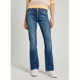 Bootcut-Jeans Pepe Jeans "BOOTCUT LW" Gr. 29, Länge 30, blau (medium indigo destroy) Damen Jeans