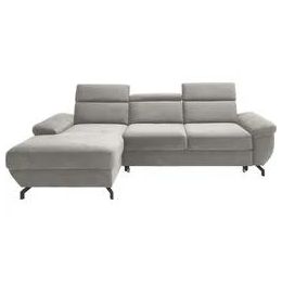 Ecksofa Trendmanufaktur "Rima, multifunktionales Sofa, L-Form" Sofas Gr. B/H/T: 262cm x 80cm x 182cm, Struktur fein, Recamiere links, mit Bettfunktion und Bettkasten-mit Kopfteilverstellung und Sitztiefenverstellung, weiß (silber) mit Bettfunktion, Bettkasten, Kopf- und Sitztiefenverstellung