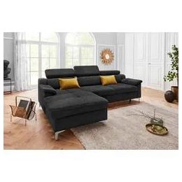 Ecksofa exxpo - SOFA FASHION "Florenz, komfortabel und bequem, tolle Detailverarbeitung, L-Form" Sofas Gr. B/H/T: 254cm x 80cm x 166cm, Luxus-Microfaser, Recamiere links, ohne Bettfunktion, grau (graphit) inkl. Kopfteilverstellung, wahlweise mit Bettfunktion