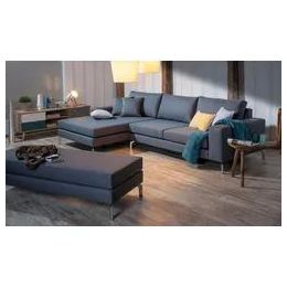 Ecksofa Max Winzer "Flori Set inkl. Hocker, guter Sitzkomfort, aktuelles Design" Sofas Gr. B/H/T: 294cm x 87cm x 175cm, Strukturwebstoff 16523, Recamiere links, blau (denim) elegant mit abgewinkelten Chromfüßen, inklusive Zierkissen