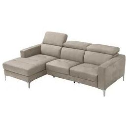 Ecksofa Egoitaliano "Matt, erstklassiger Sitzkomfort, aufwendige Detailverarbeitung, L-Form" Sofas Gr. B/H: 247cm x 100cm, Luxus-Microfaser Lederoptik, Recamiere links, grau (opal grau) mit verstellbaren Kopfteilen zum Relaxen