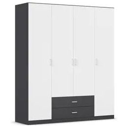 Drehtürenschrank Rauch "Kleiderschrank Schrank Garderobe Wäscheschrank GAMMA in 3 Breiten" Schränke Gr. B/H/T: 181 cm x 210 cm x 54 cm, 4 St., grau (graumetallic, alpinweiß) mit 6 Schubladen, in schlichtem Design TOPSELLER MADE IN GERMANY