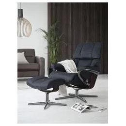 Relaxsessel stressless "Reno" Sessel Gr. Leder PALOMA, Cross Base Braun-M, Relaxfunktion-Drehfunktion-PlusTMSystem-Gleitsystem-BalanceAdaptTM, B/H/T: 83cm x 100cm x 76cm, blau (shadow blue paloma) mit Cross Base, Größe S, M & L, Holzakzent Braun