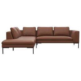 Ecksofa FLEXLUX "Loano, superbequemer Sitzkomfort durch Kaltschaum im Sitz" Sofas Gr. B/H/T: 284cm x 86cm x 230cm, Echtleder, lange Ottomane links, braun (old chestnut brown) modernes Sofa, frei im Raum stellbar, lose Kissen