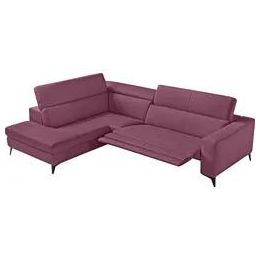 Ecksofa Egoitaliano "Edith, Designsofa mit hohem Sitzkomfort, L-Form" Sofas Gr. B/H/T: 269cm x 96cm x 203cm, Leder NUVOLE, Ottomane links, lila (violett) inkl. elektrischer Relaxfunktion und manuell verstellbaren Kopfteilen